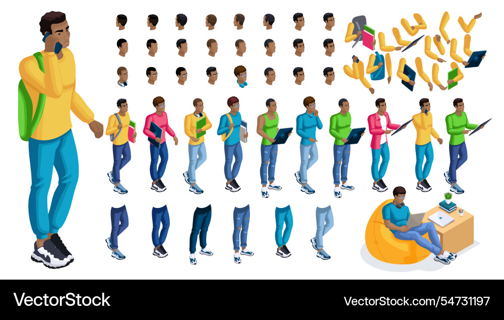 Isometric cartoon people 3d set for creating Vector Image