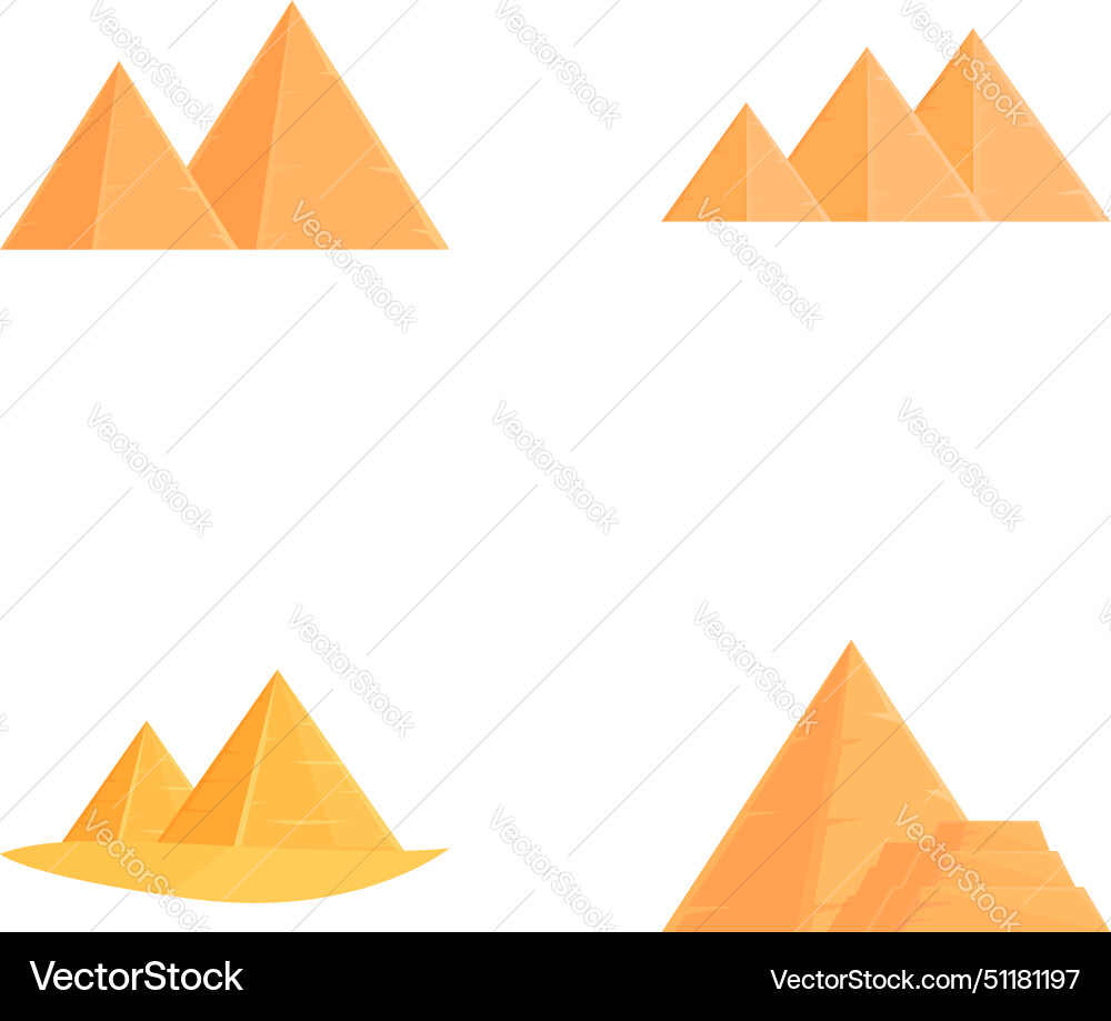 Pyramid egypt icons set cartoon ancient Royalty Free Vector