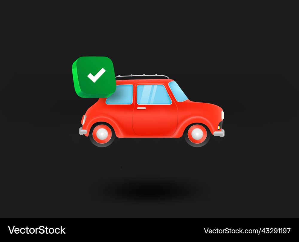 Red car with checkmark icon 3d Royalty Free Vector Image