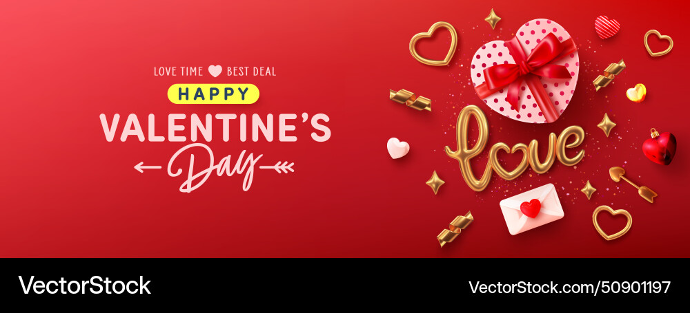 Valentines day banner template with heart shaped Vector Image