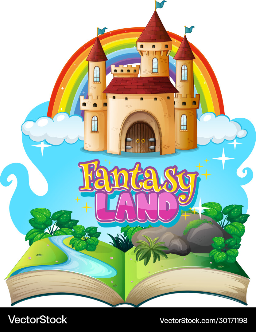 Font design for word fantasy lan with castle Vector Image