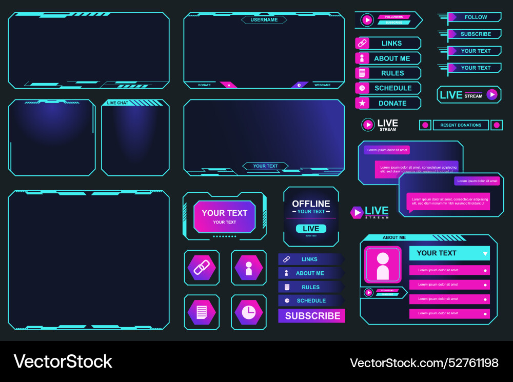 Game stream frames mega set elements in flat Vector Image