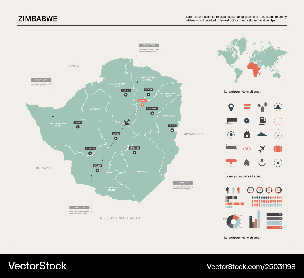 Map zimbabwe high detailed country Royalty Free Vector Image