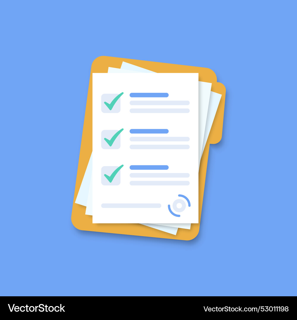 Office paper checklist document with folder Vector Image