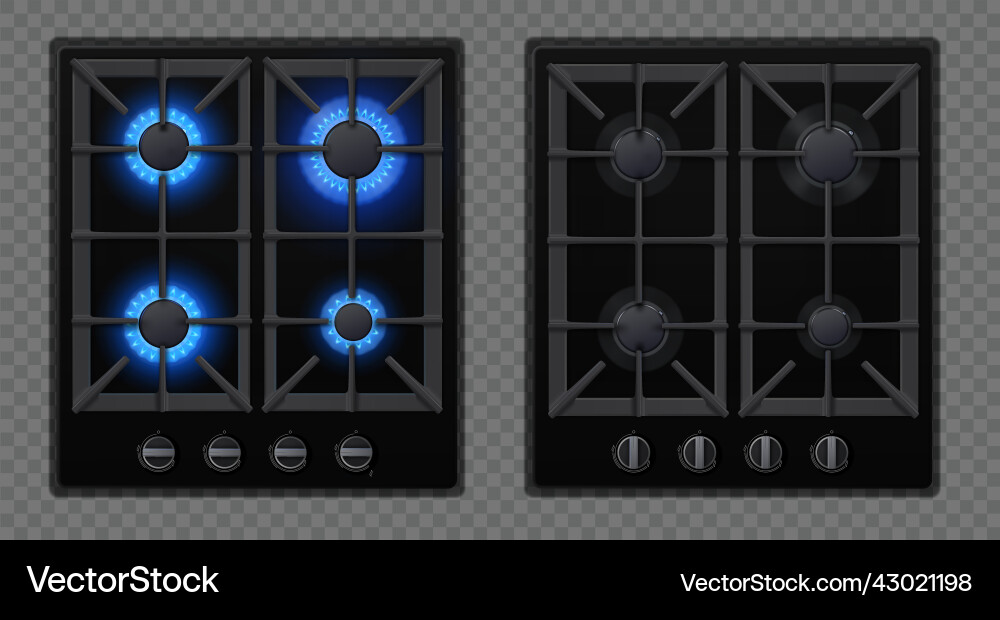 Realistic black gas stove top view Royalty Free Vector Image