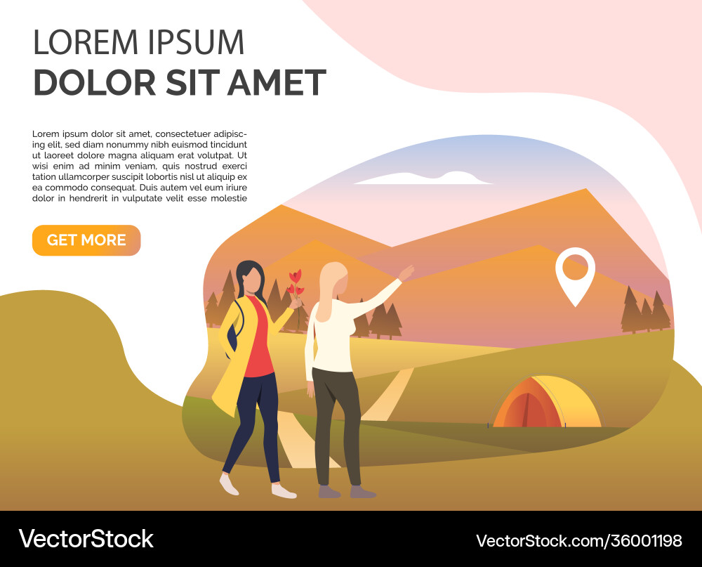 Two woman walking landscape and sample text Vector Image