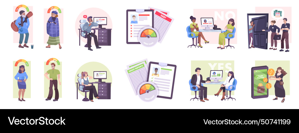 Bank flat set Royalty Free Vector Image - VectorStock