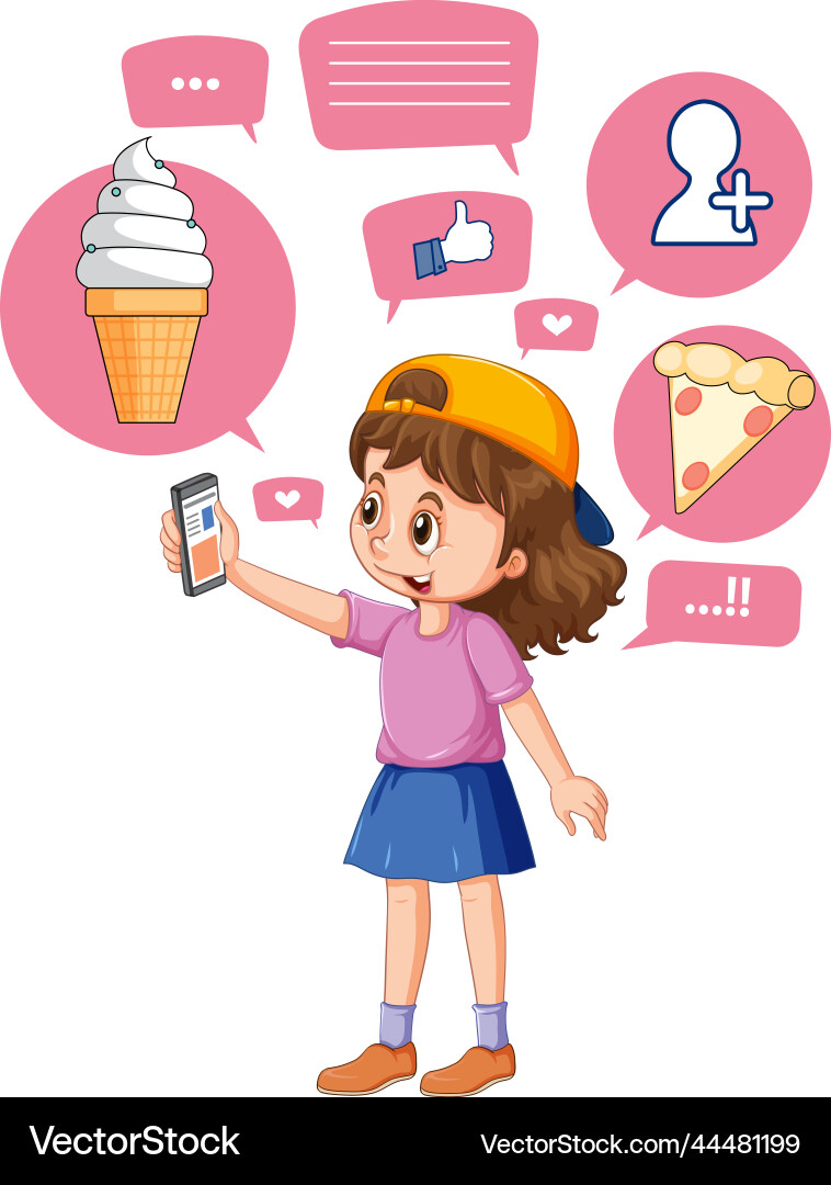 Children browsing social media using phone Vector Image
