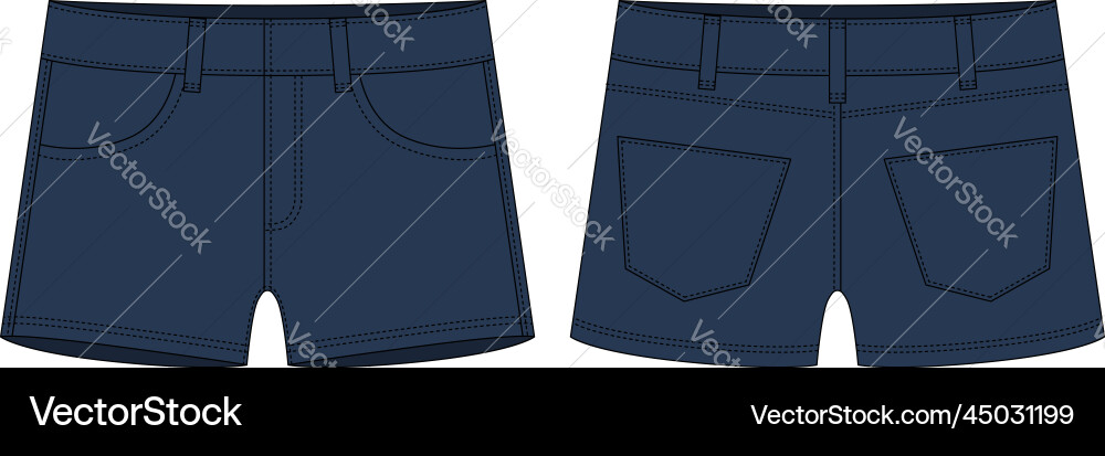 Denim short with pockets technical sketch dark Vector Image