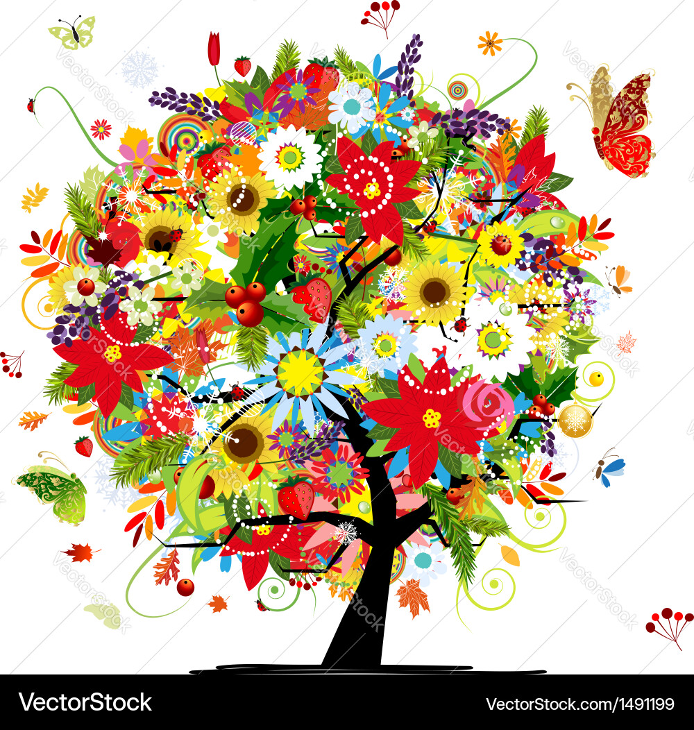 Four seasons concept art tree for your design Vector Image