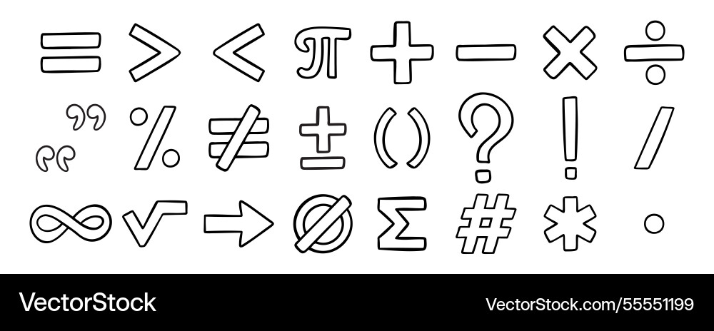 Math symbols doodle hand drawn icon set outline Vector Image