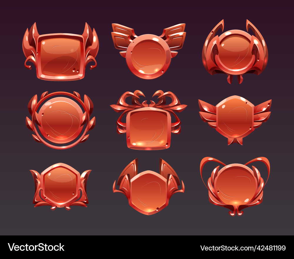 Medieval game menu interface badges red ui frames Vector Image