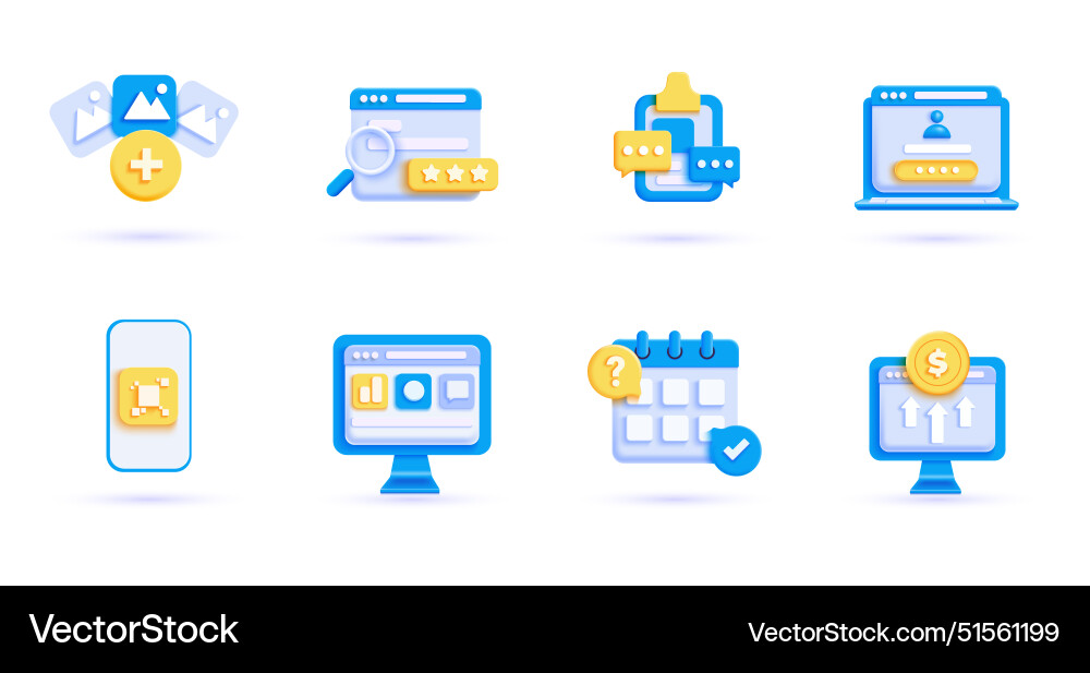 Modern 3d blue icons 4 Royalty Free Vector Image