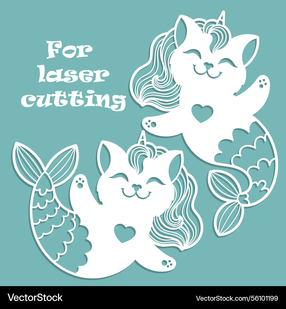 Two mermaid cats template for laser cutting from Vector Image