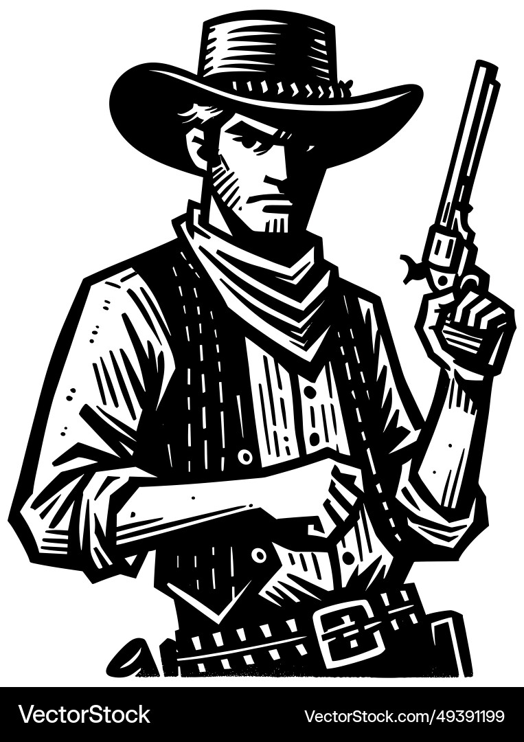 Young cowboy linocut Royalty Free Vector Image