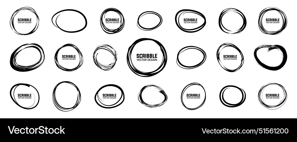 Black scribble round frame collection hand drawn Vector Image