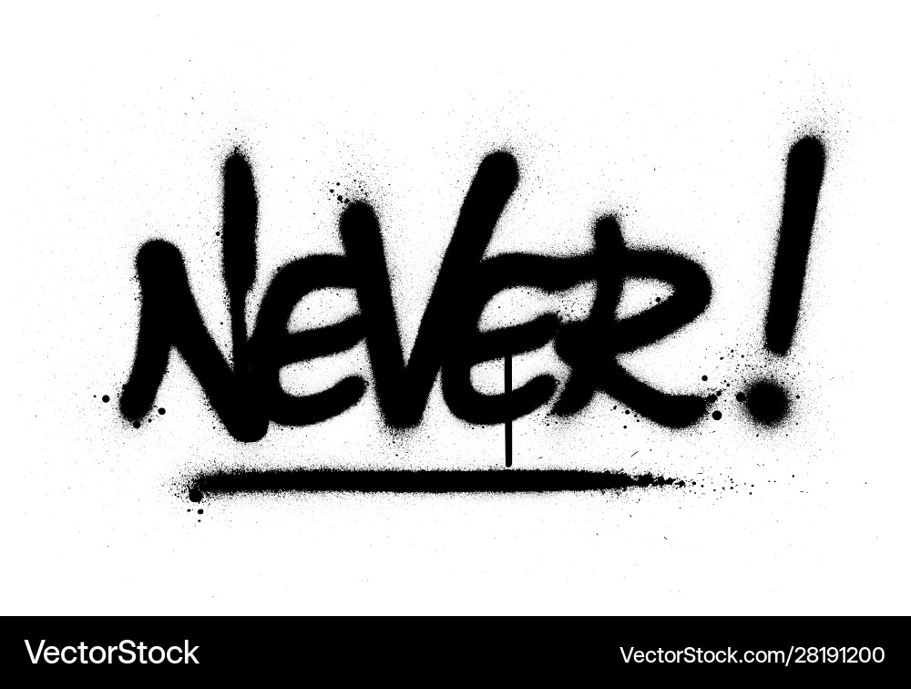 Graffiti never word sprayed in black over white Vector Image