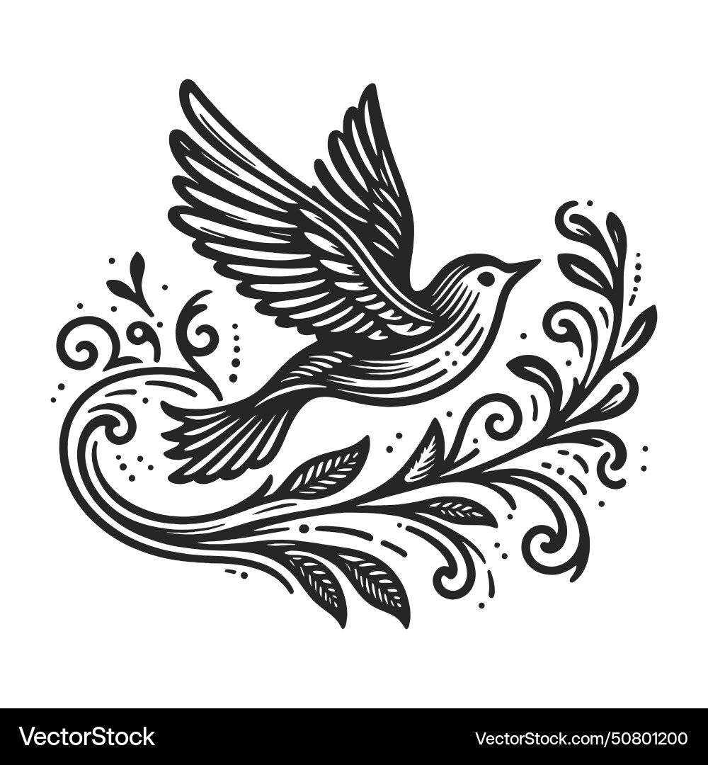 Majestic flying bird tattoo engraving Royalty Free Vector