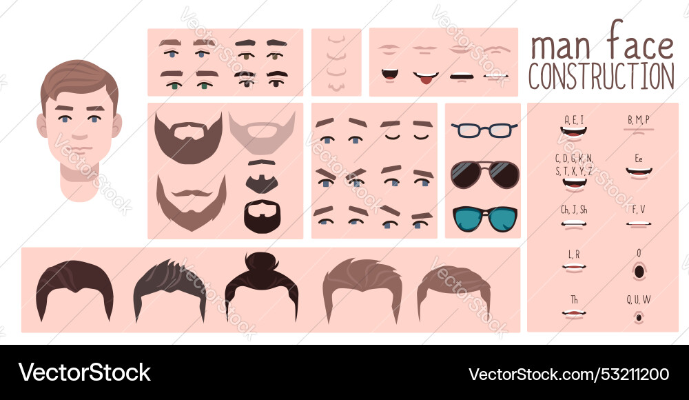 Man face constructor avatar of male character Vector Image