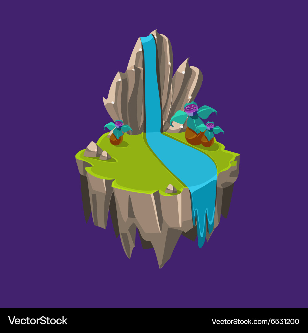 Stone Island with Waterfall Royalty Free Vector Image