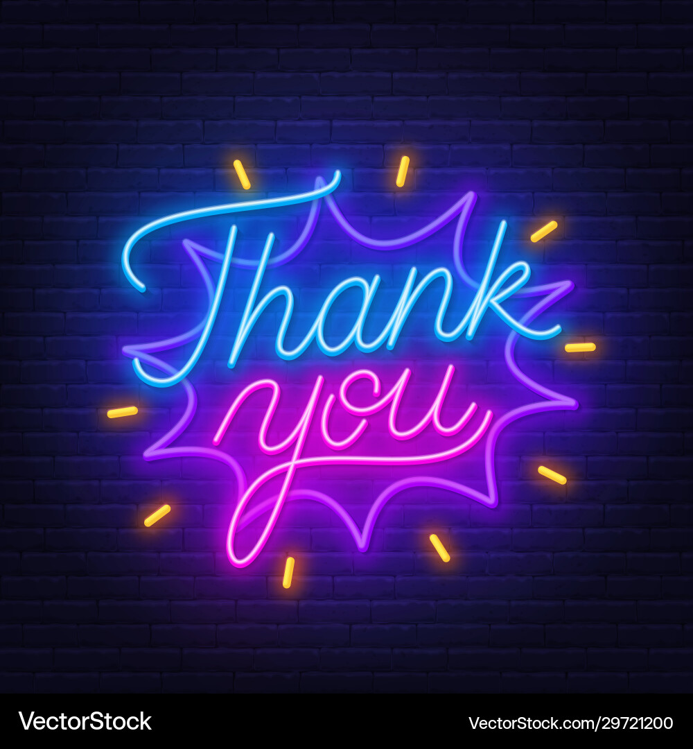 Thank you neon sign on brick wall background Vector Image