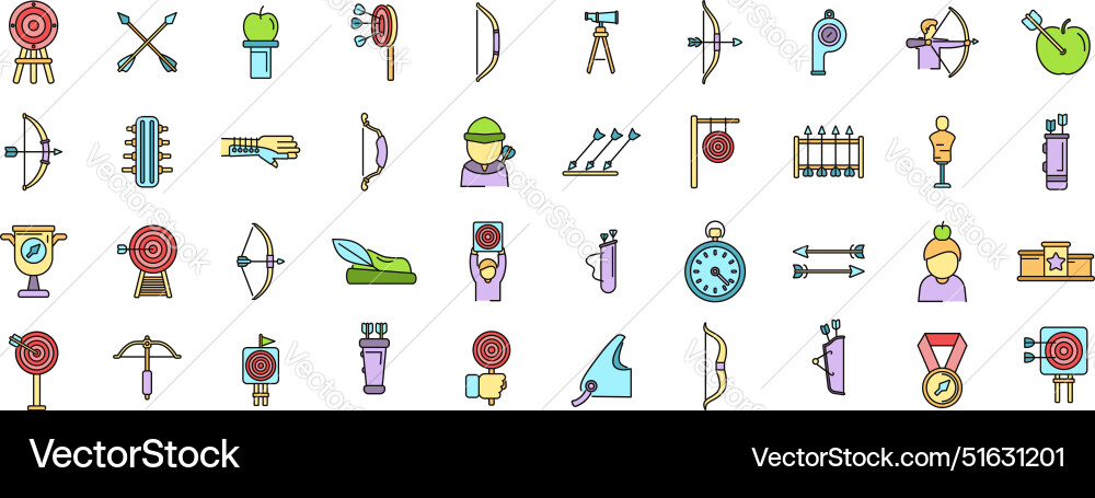 Archery competition icons set color line Vector Image
