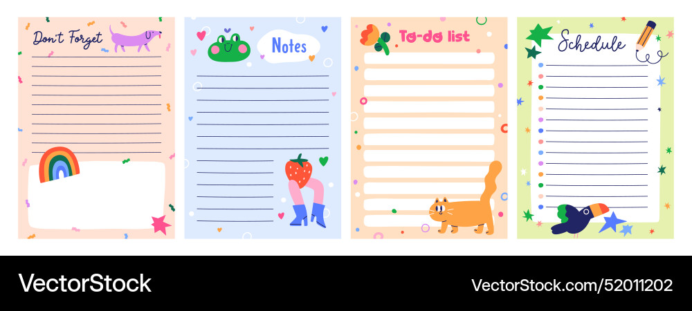 Cute notepad pages set vertical paper sheet Vector Image