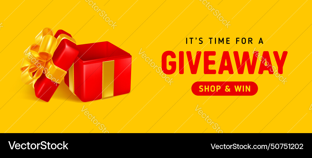 Giveaway banner template with open gift box Vector Image