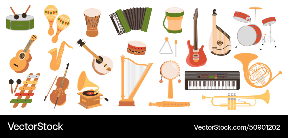 Musical instruments mega set in cartoon graphic Vector Image