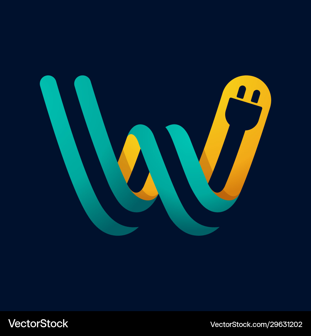 W letter logo with plug cable inside Royalty Free Vector