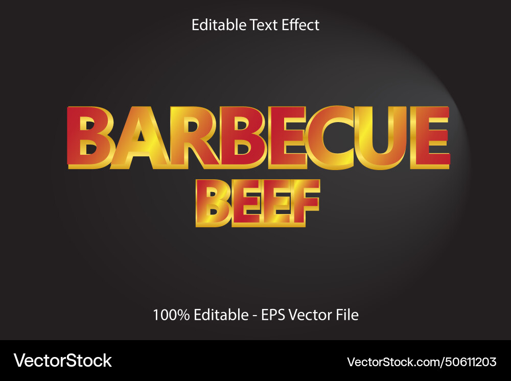 Barbecue beef text effect 3d emboss cartoon style Vector Image