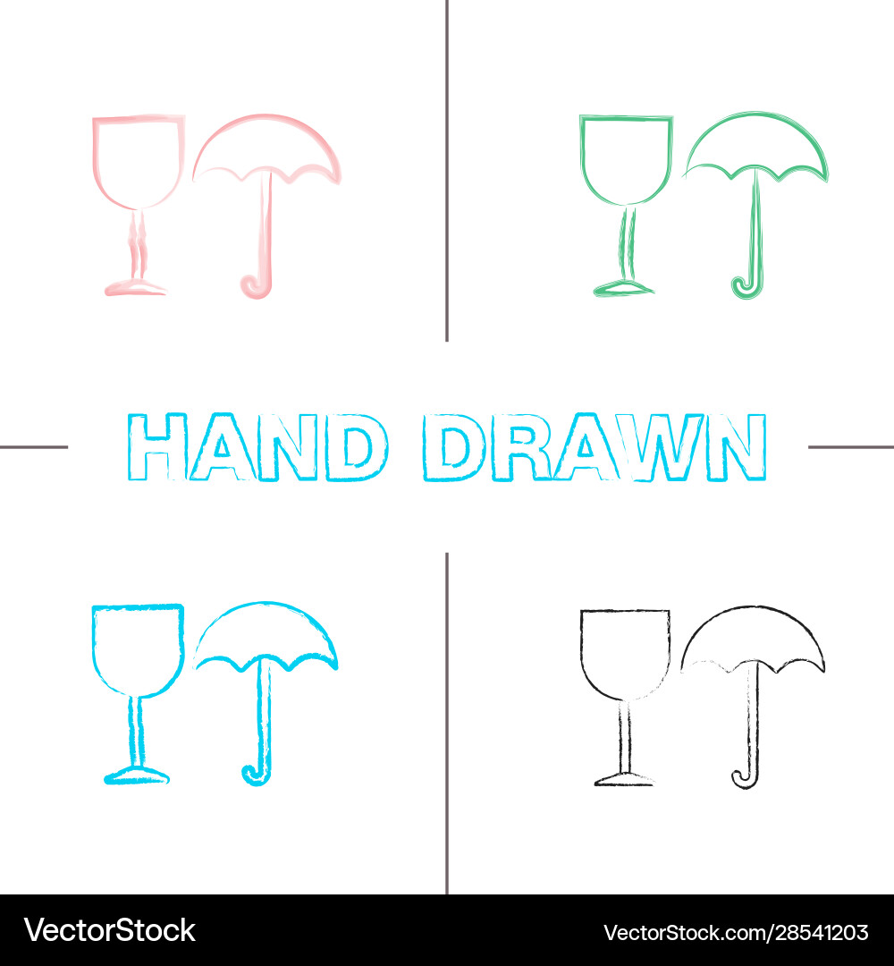 Fragile Hand gezeichnete Icons Set Lizenzfreies Vektorbild