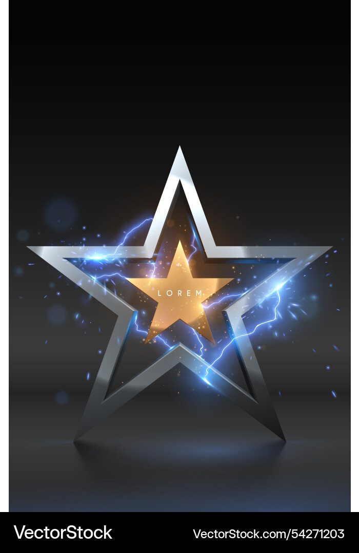 Silver and golden star shapes with lightning Vector Image