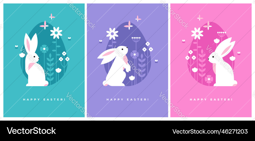 Three easter greeting cards with bunnies Vector Image