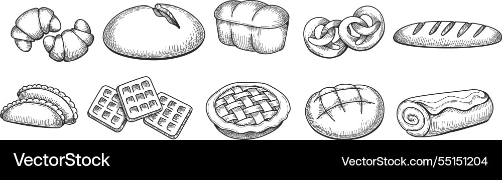 Hand drawn bakery products sketches Royalty Free Vector
