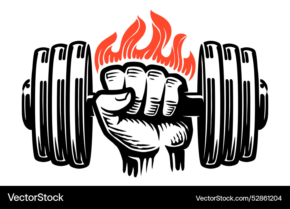 Hand with barbell strong fist dumbbell Royalty Free Vector