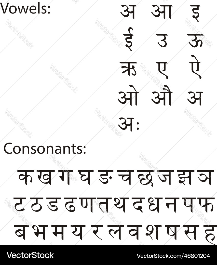 Hindi letters on white Royalty Free Vector Image