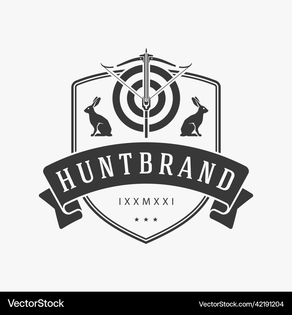 Hunting bow target between two rabbits heraldic Vector Image