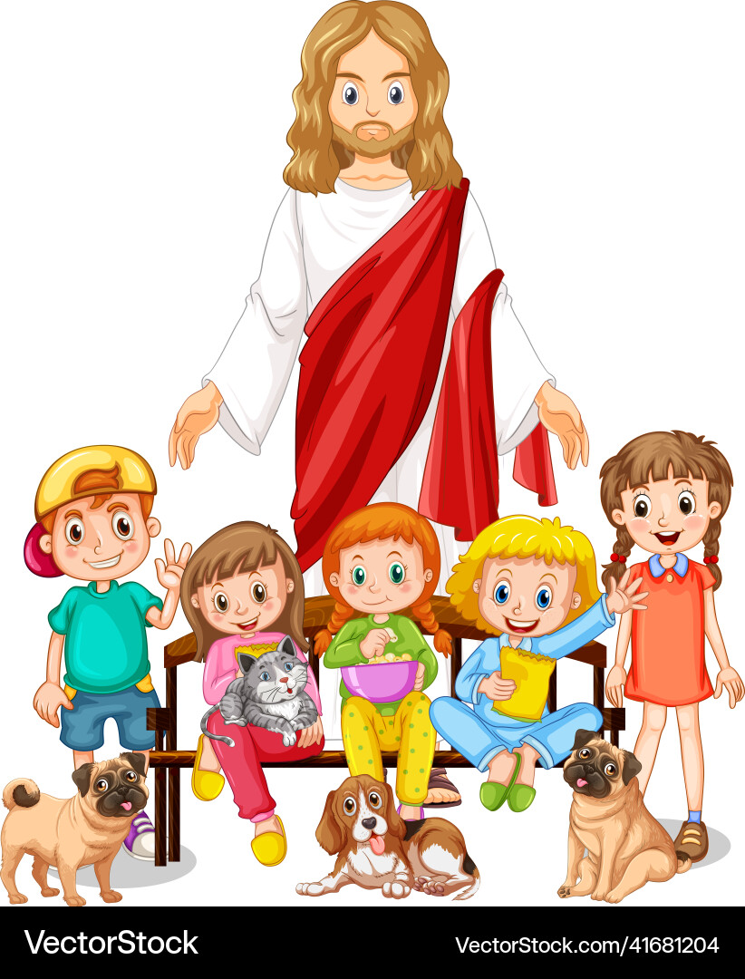 Jesus and children on white background Royalty Free Vector
