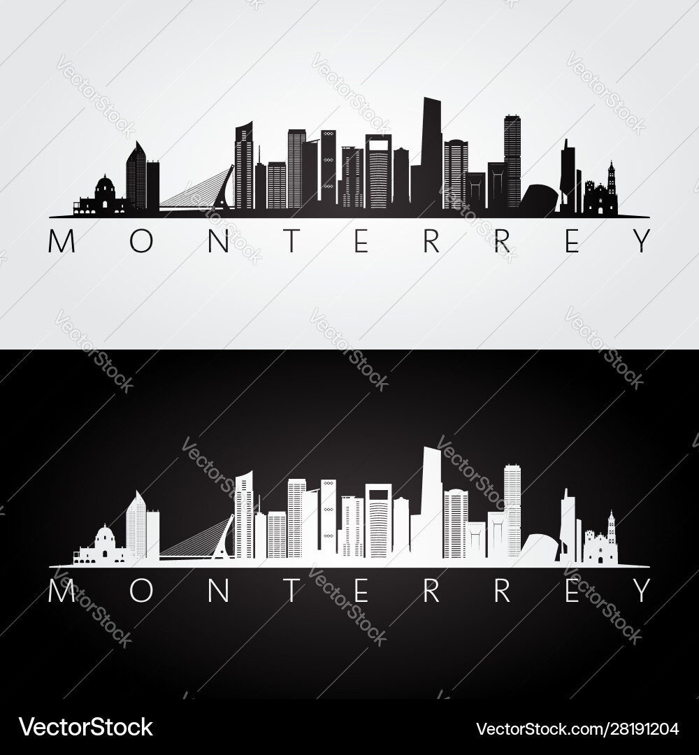 Monterrey skyline and landmarks silhouette Vector Image