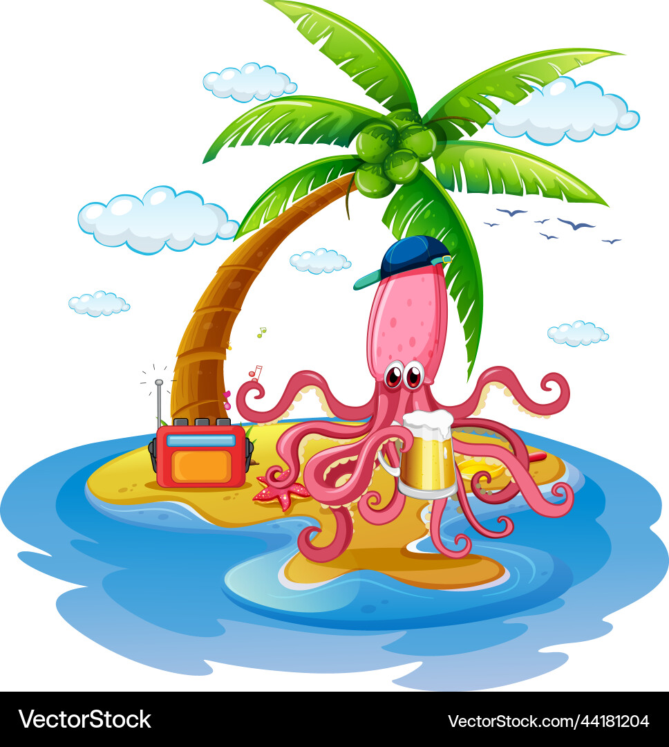 Octopus cartoon character at the beach Royalty Free Vector