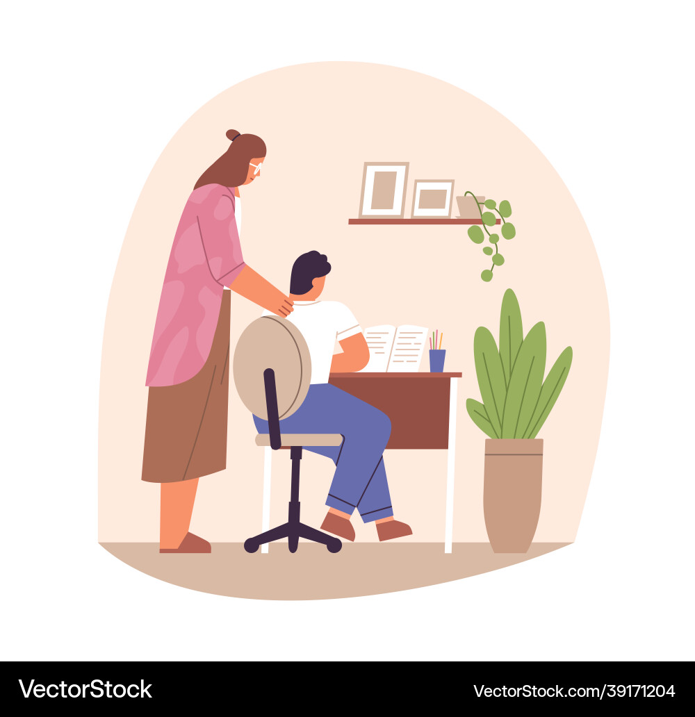 Parent supporting child in doing homework Vector Image