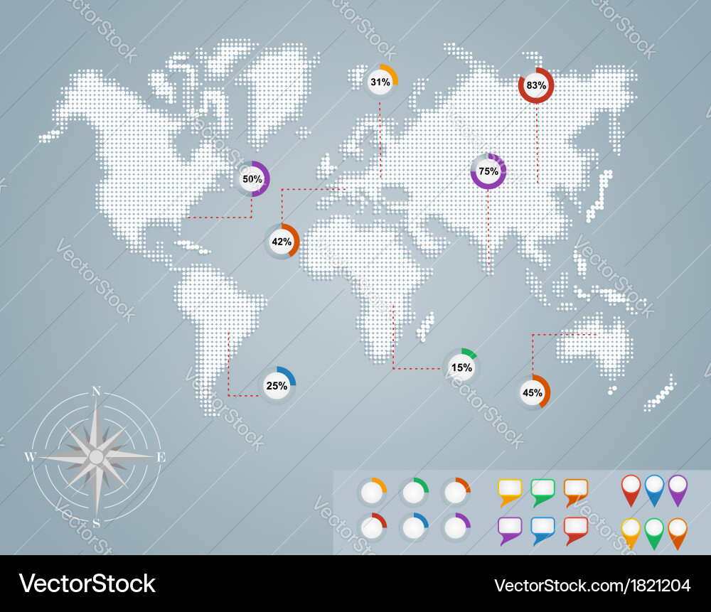 World Map with Percentage Icons Royalty Free Vector Image