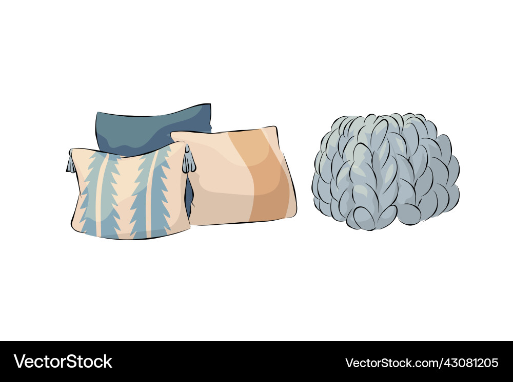 Cartoon cushions composition doodle bedroom Vector Image