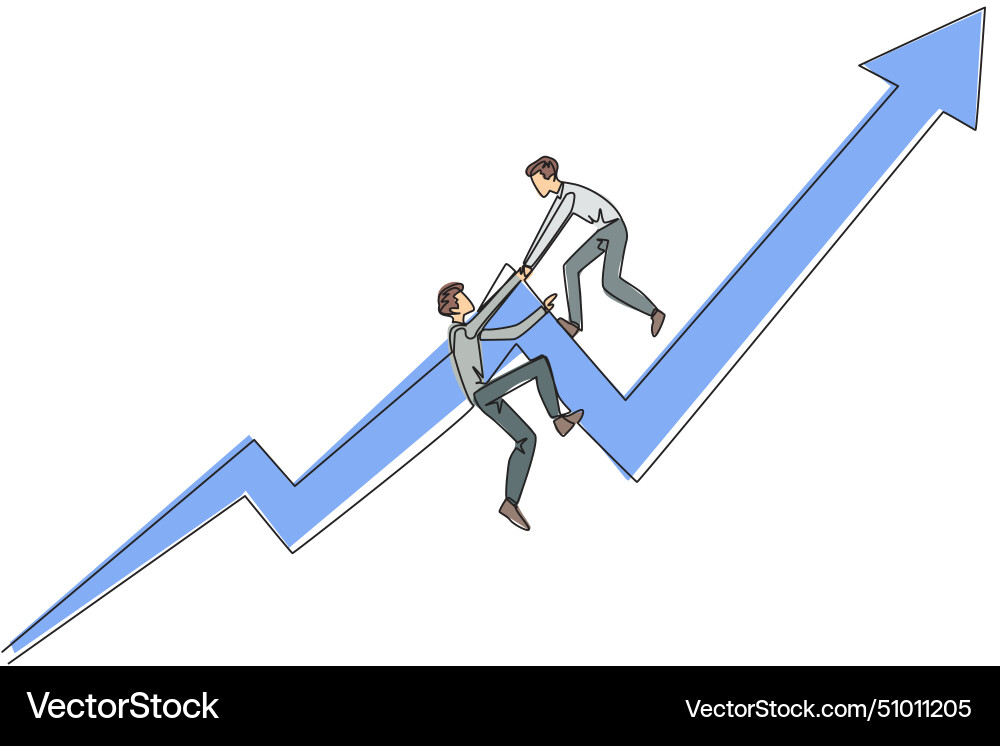 Continuous one line drawing businessman helps Vector Image