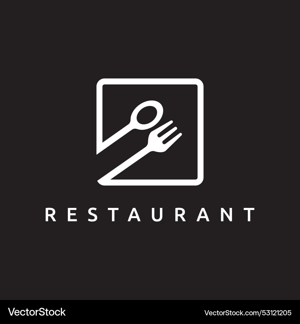 Integrated spoon and fork symbol in a rectangle Vector Image