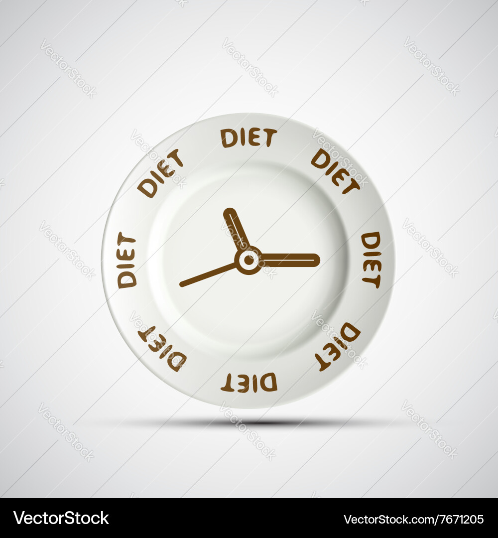 Plate as a clock and the words diet Royalty Free Vector