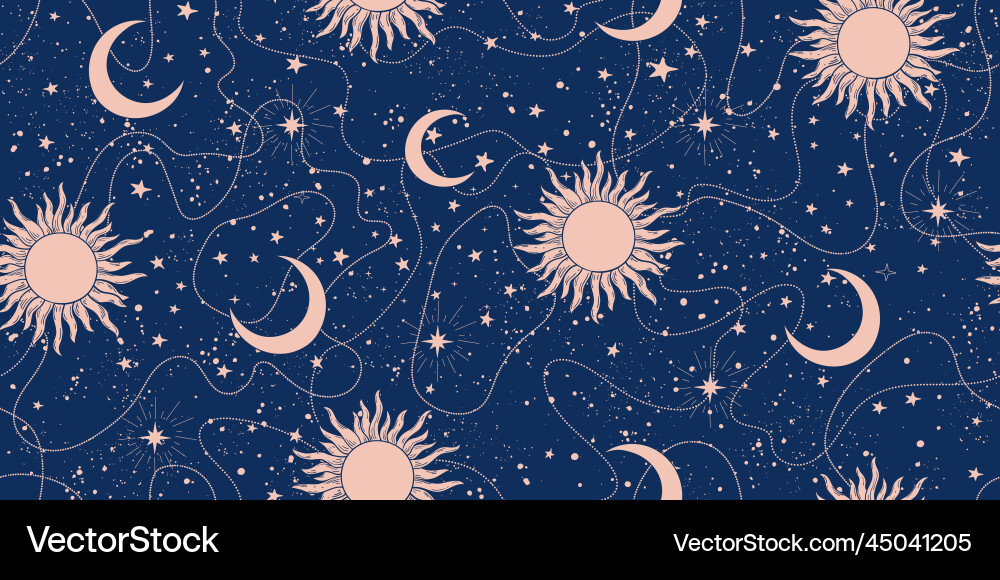 Seamless celestial background with stars sun Vector Image
