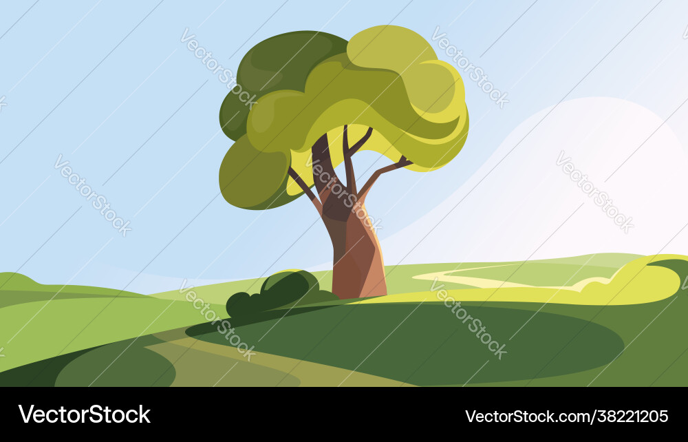 Tree on hill in summer season Royalty Free Vector Image
