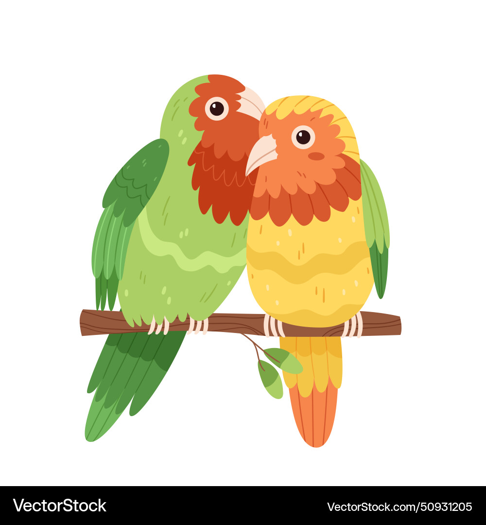 Two parrots are inseparable cute birds Royalty Free Vector